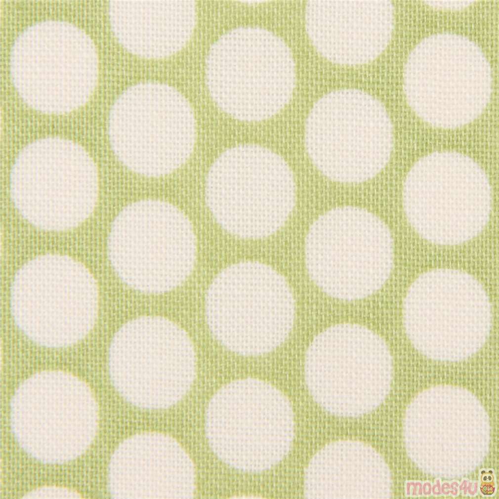 lime green fabric with light cream dot circle Fabric by Japanese Indie ...