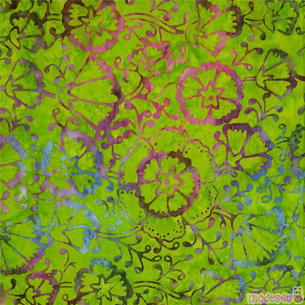 lime green flower and vine batik fabric by Timeless Treasures Fabric by ...