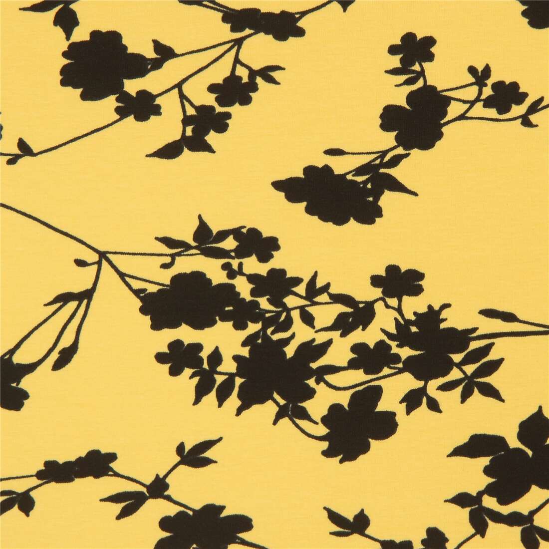 marigold yellow Stof Fabrics knit fabric with black flowers Fabric by ...