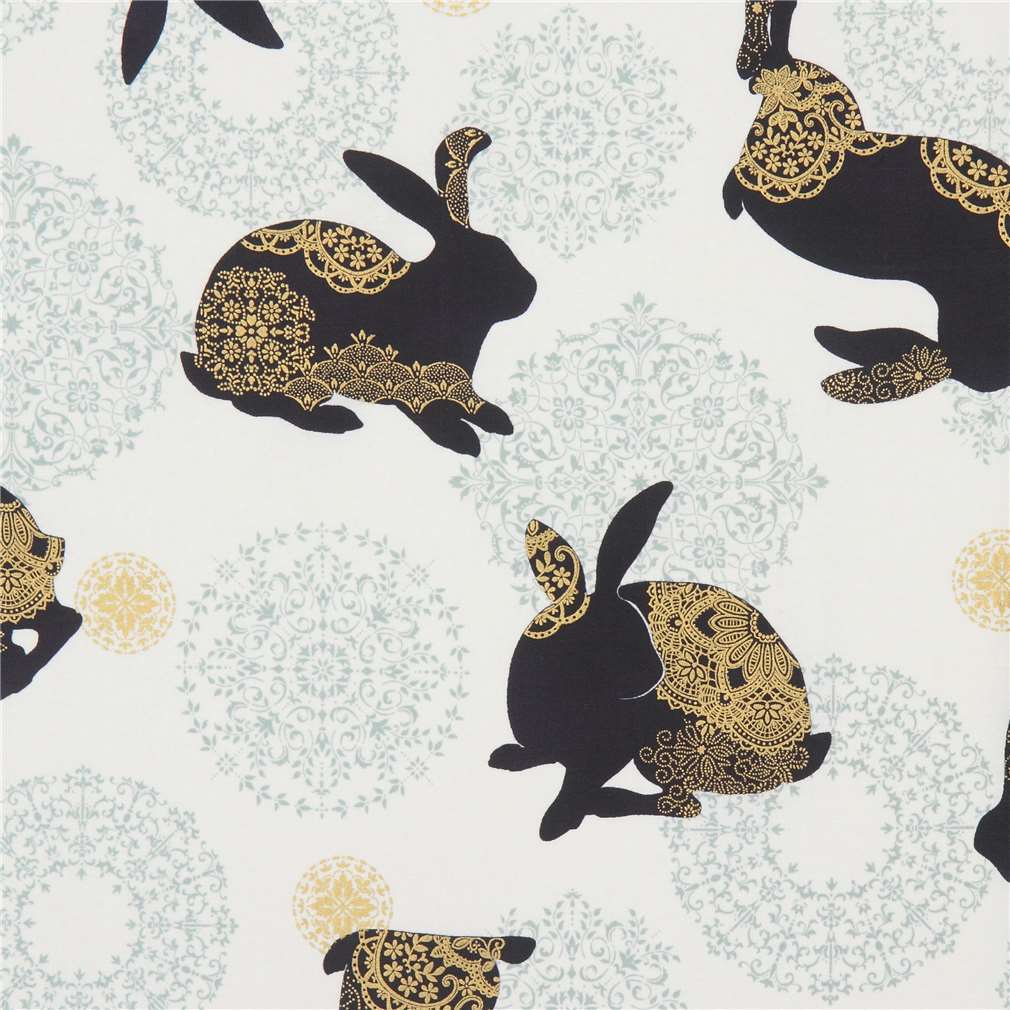 Weißer Stoff mit Hasen-Silhouetten von Quilt Gate Fabric by Cosmo - modeS4u