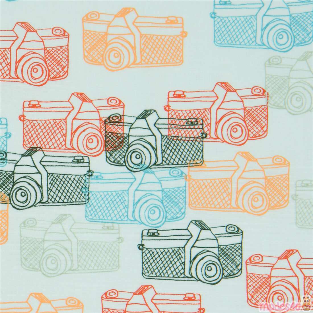 mint green Art Gallery Fabrics fabric with colorful retro cameras - modeS4u