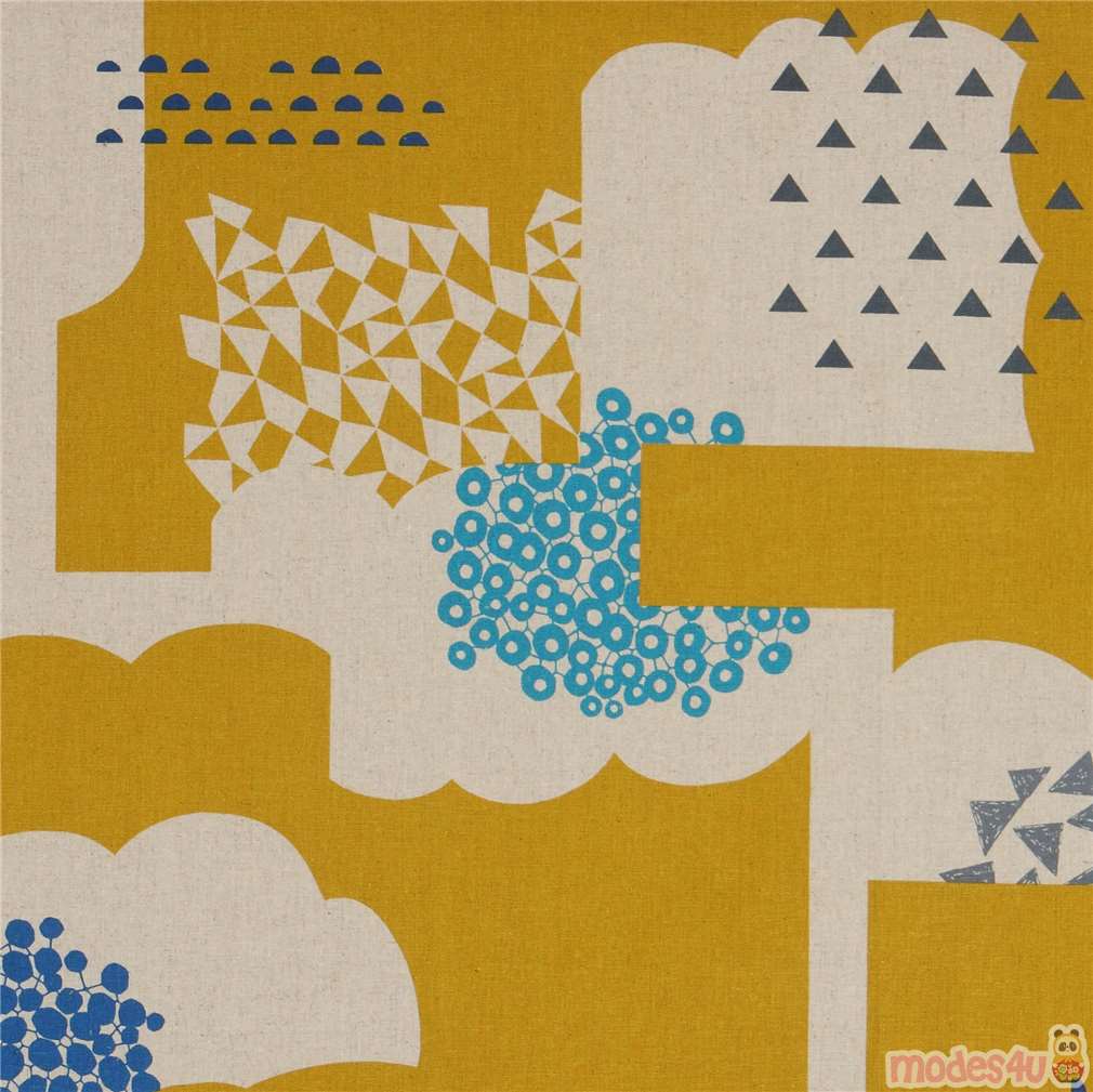 mustard yellow and natural color echino shape laminate canvas fabric ...