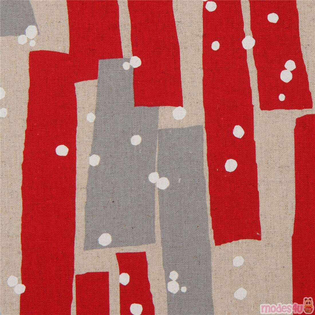 natural color canvas laminate fabric with red rectangles by echino ...