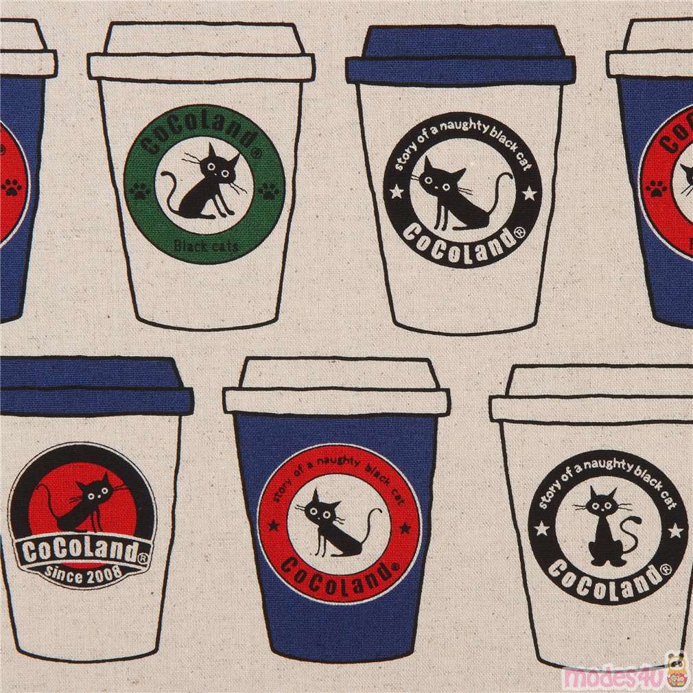 Tela de lona color natural con vasos de café con animal gato de Japón ...