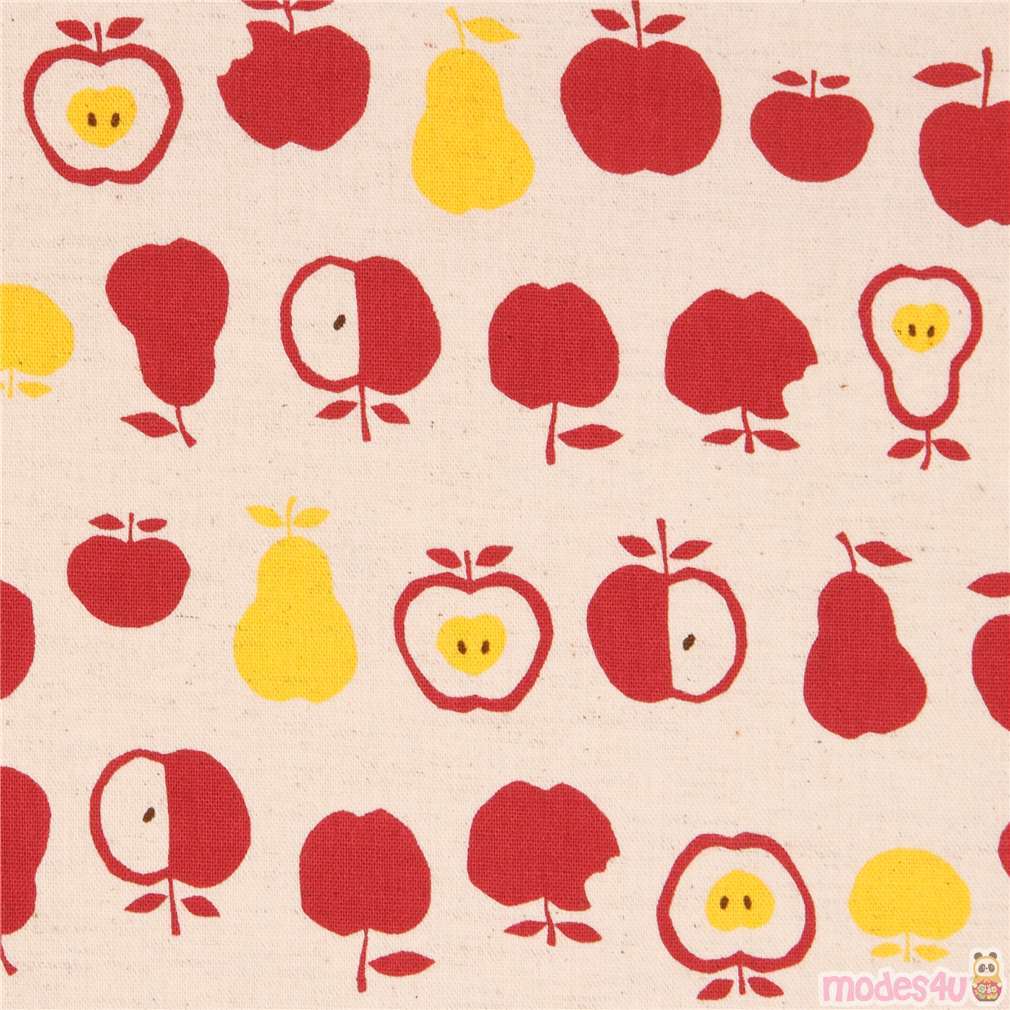 natural color cute yellow red apple pear fruit laminate fabric by Kokka ...