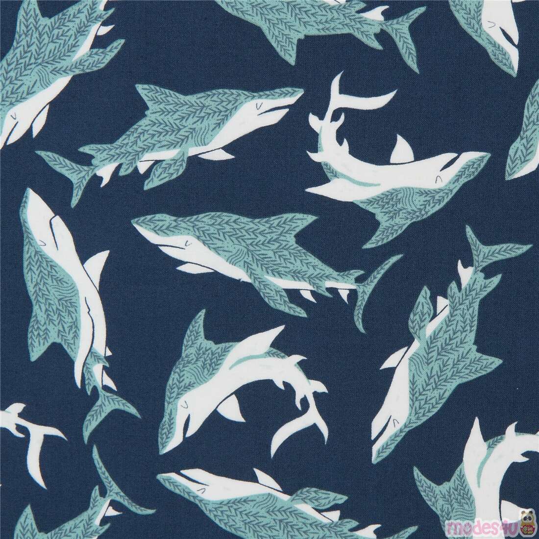 Remnant (43 x 112 cm) - navy blue Dear Stella fabric with sharks by ...