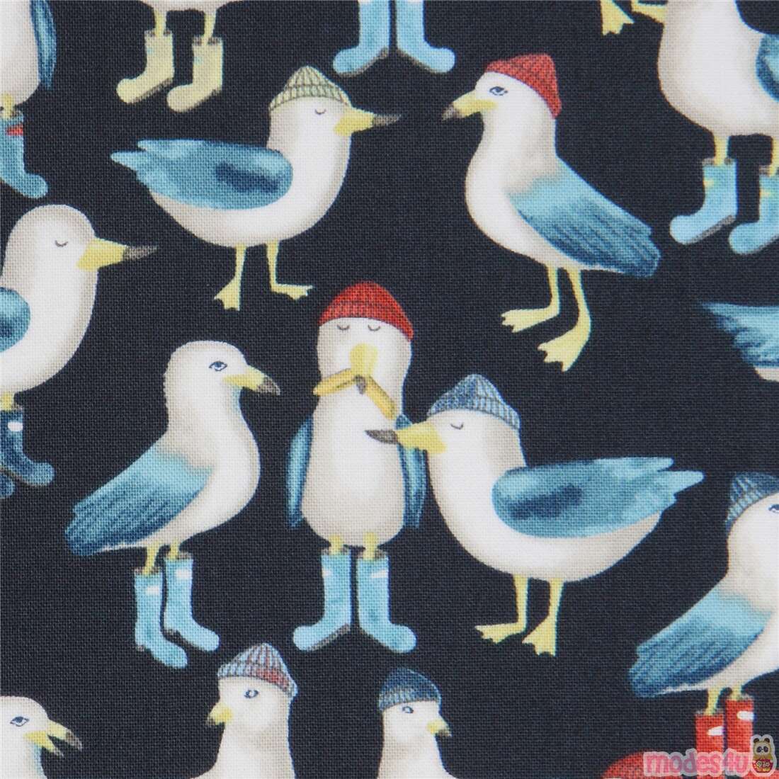 navy blue Dear Stella seagull fabric Fabric by Timeless Treasures - modes4u