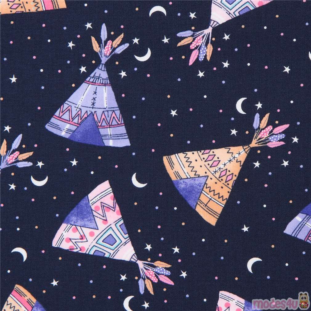 navy blue Timeless Treasures fabric with teepees Fabric by Timeless ...