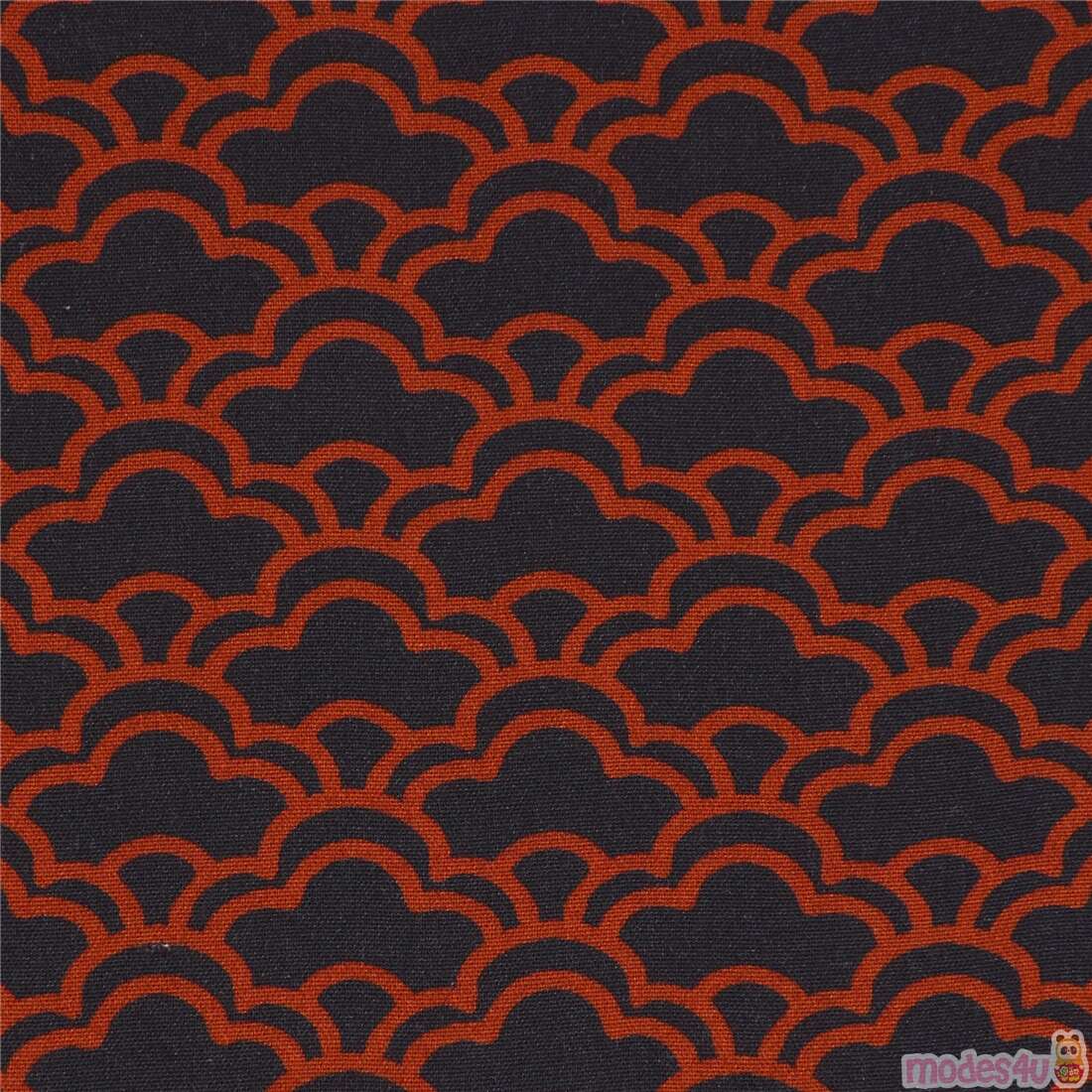 navy blue and brown Stof Fabrics scallop pattern viscose fabric Fabric ...