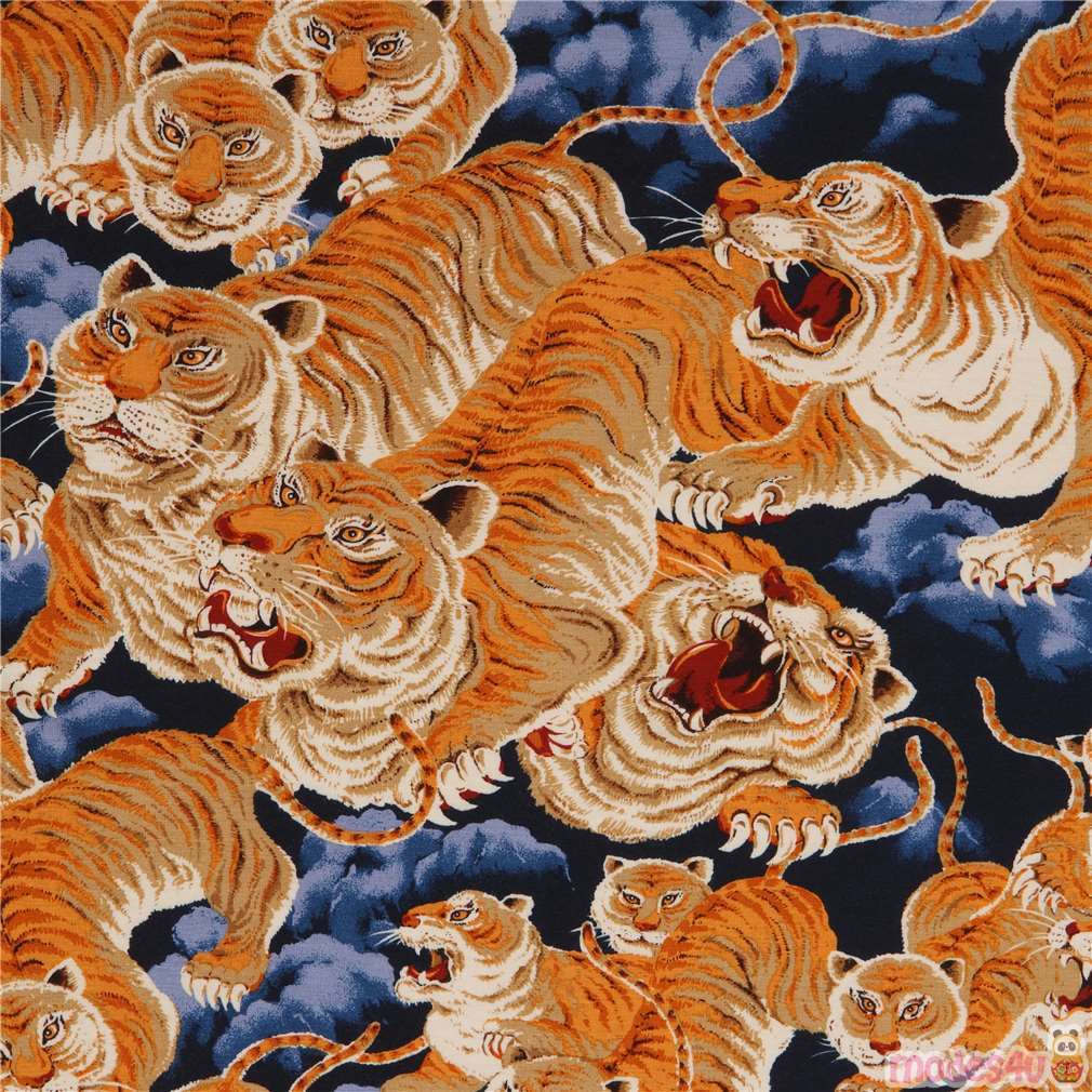 Marineblauer Stoff mit Tigern Fabric by Japanese Indie - modeS4u
