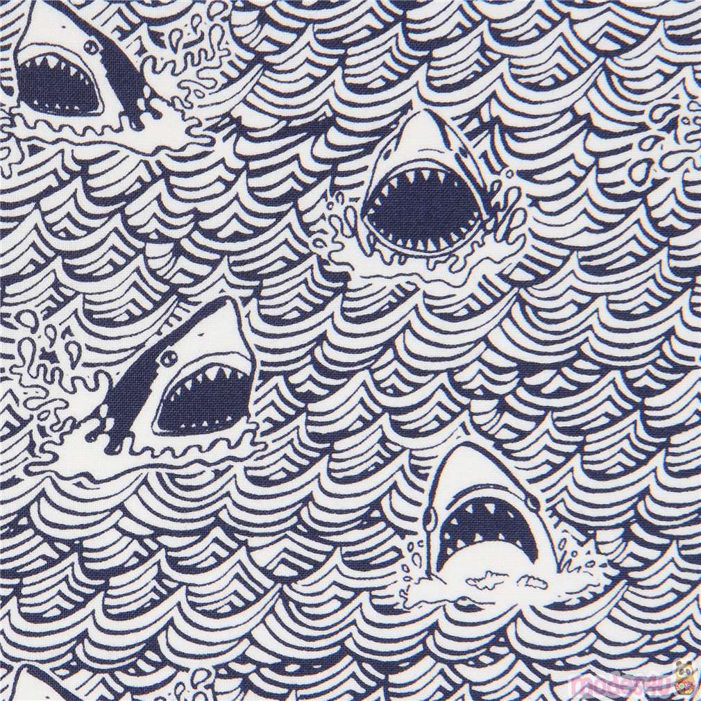 Dark Stormy Shark Graphic Ocean Waves Fabric by Dear Stella modes4u
