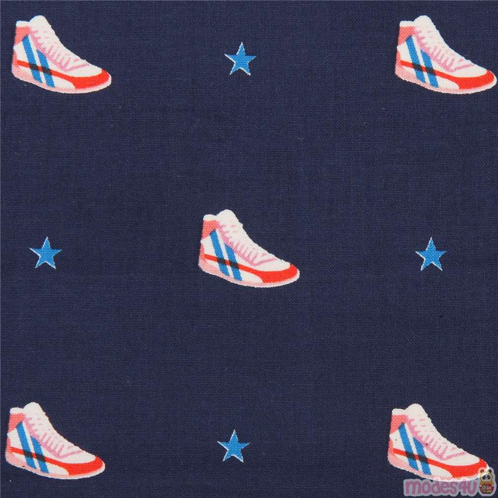 navy blue with small sneaker shoe fabric by Cotton and Steel Fabric by ...