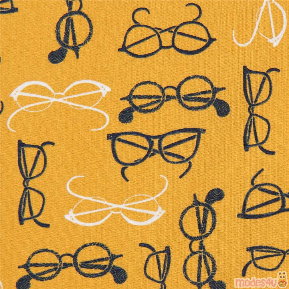 ocre fabric with glasses spectacles by Dear Stella USA Fabric by ...