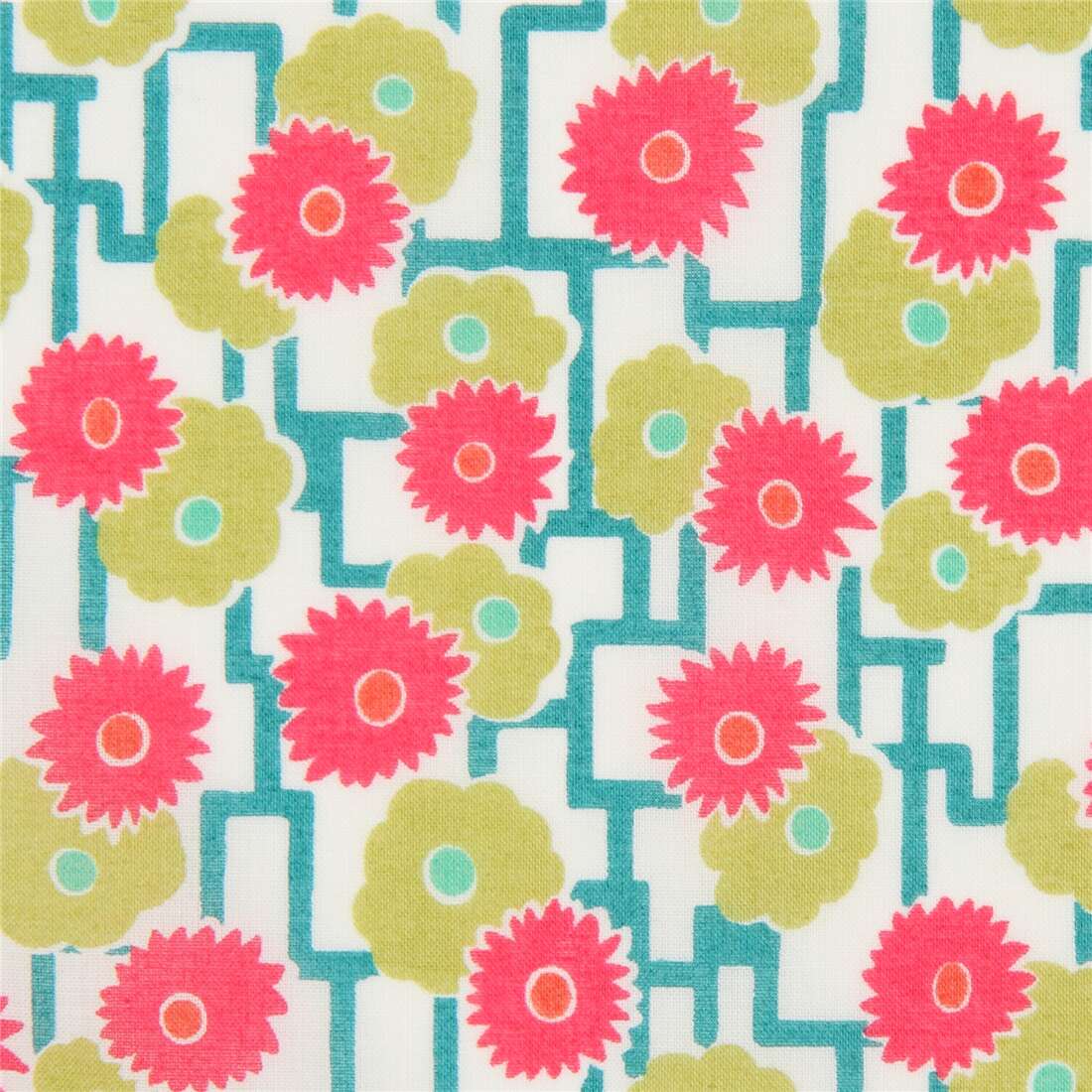 Looking Forward Retro Flowers Geometric Grid Fabric by Moda Fabric by ...