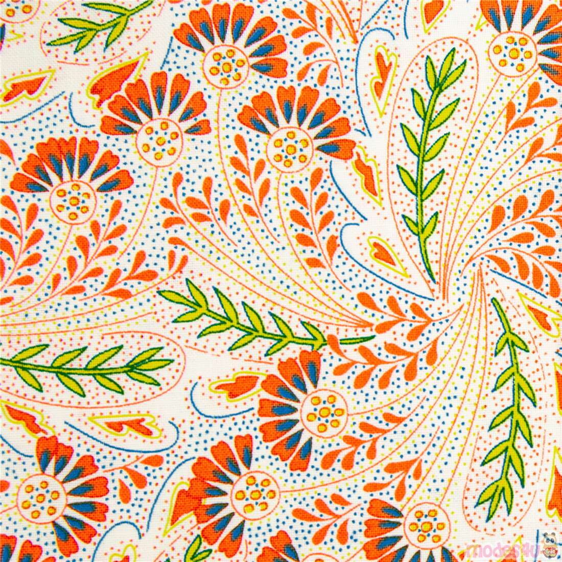 orange Jacobean flower and leaf pattern fabric by Liberty Fabrics ...