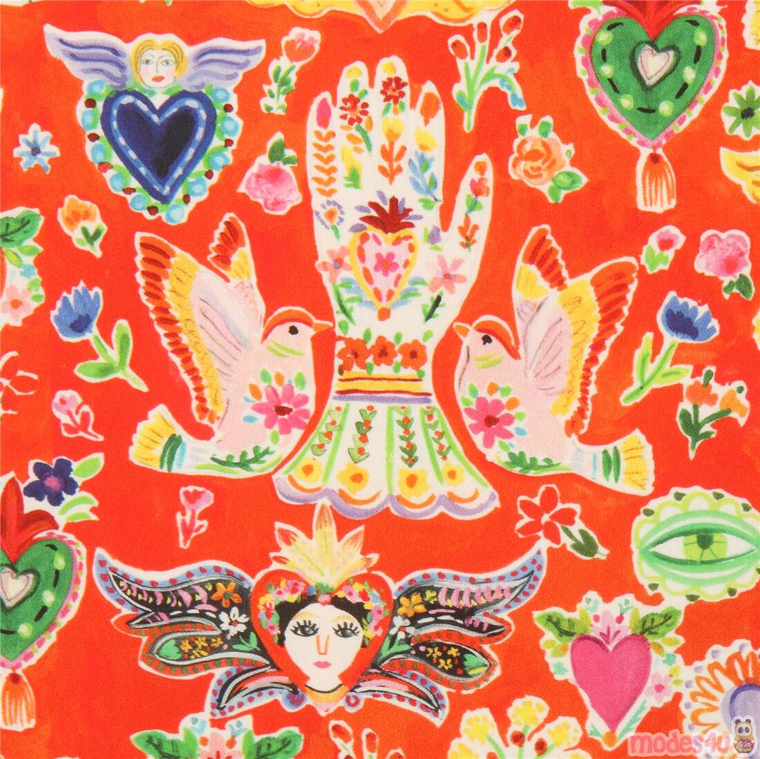 orange fabric with colorful milagros pattern by Dear Stella Fabric by ...