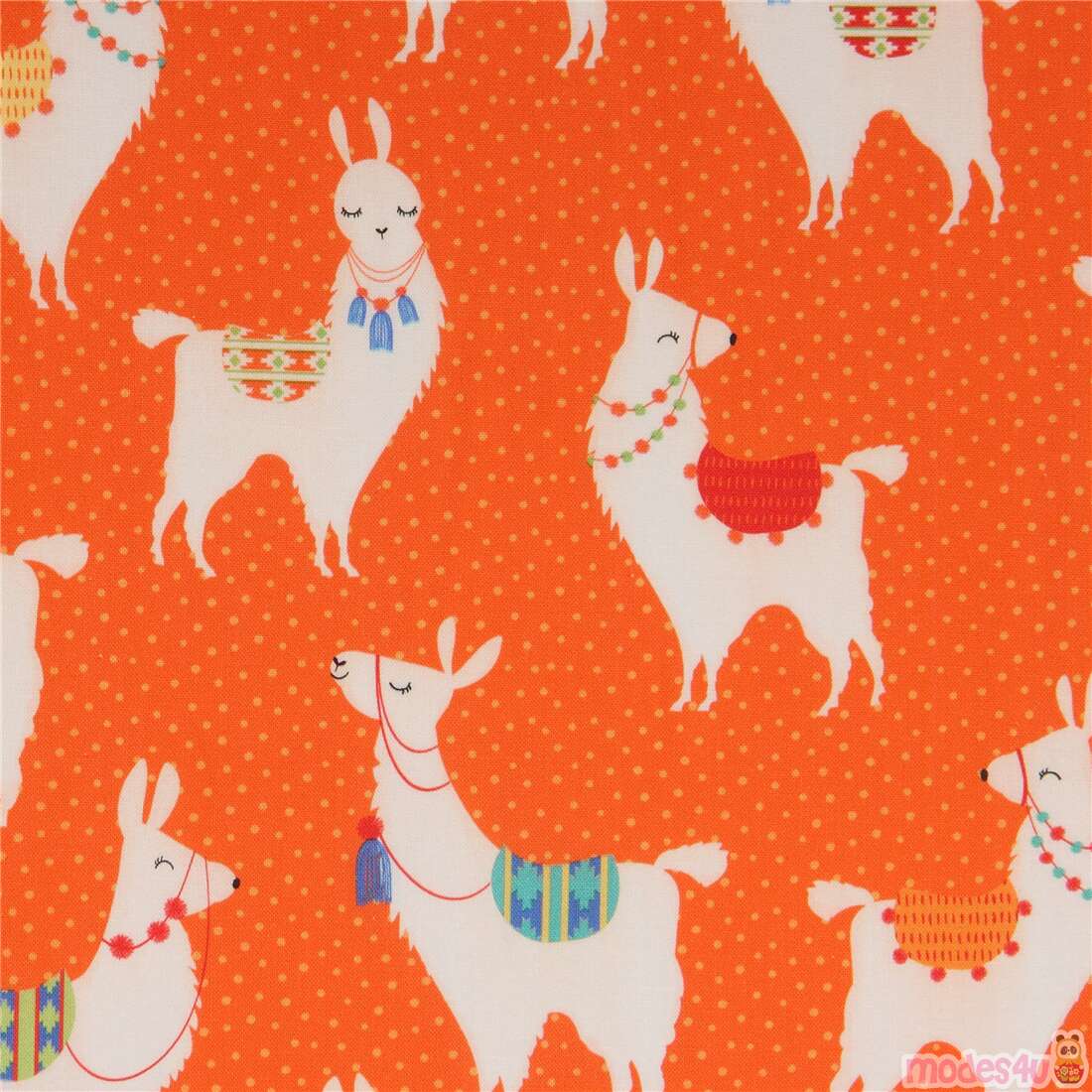 orange fabric with light cream llamas - modeS4u