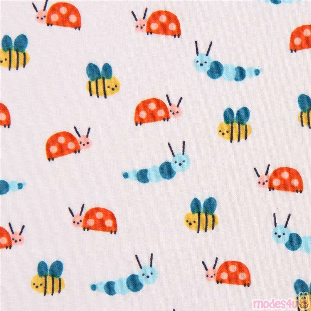 pale blue 'Spring Walk' insect critter Cloud 9 organic cotton fabric ...
