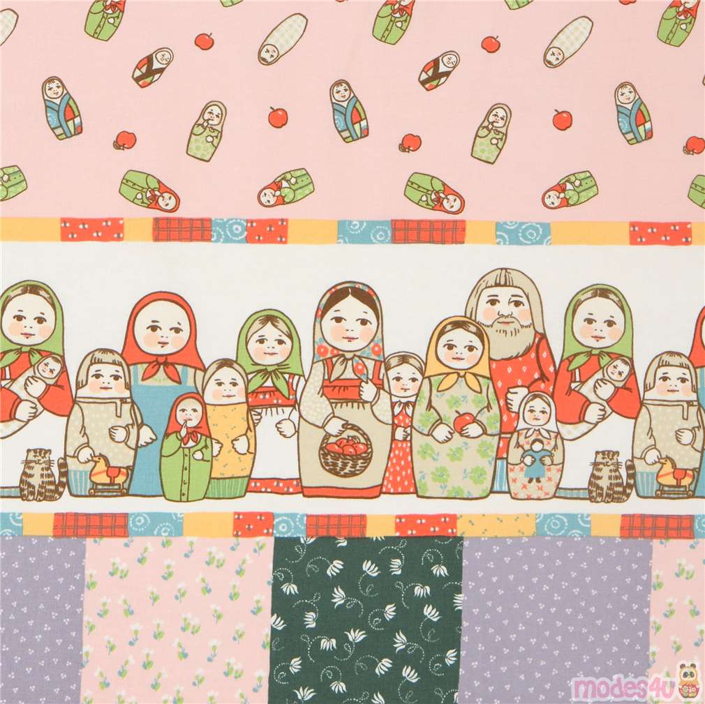 peach double border Matryoshka fabric by Quilt Gate Fabric by Cosmo ...