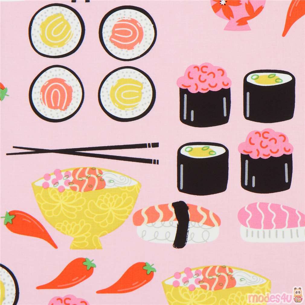 pink Alexander Henry sushi food fabric Fabric by Alexander Henry - modes4u