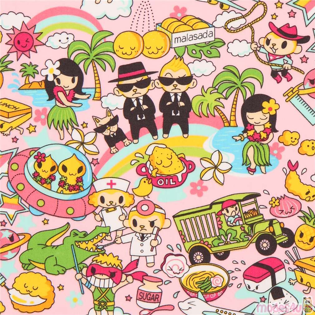 Pinker Hawaii Hula Alien Anime Manga Fabric by Japanese Indie - modeS4u