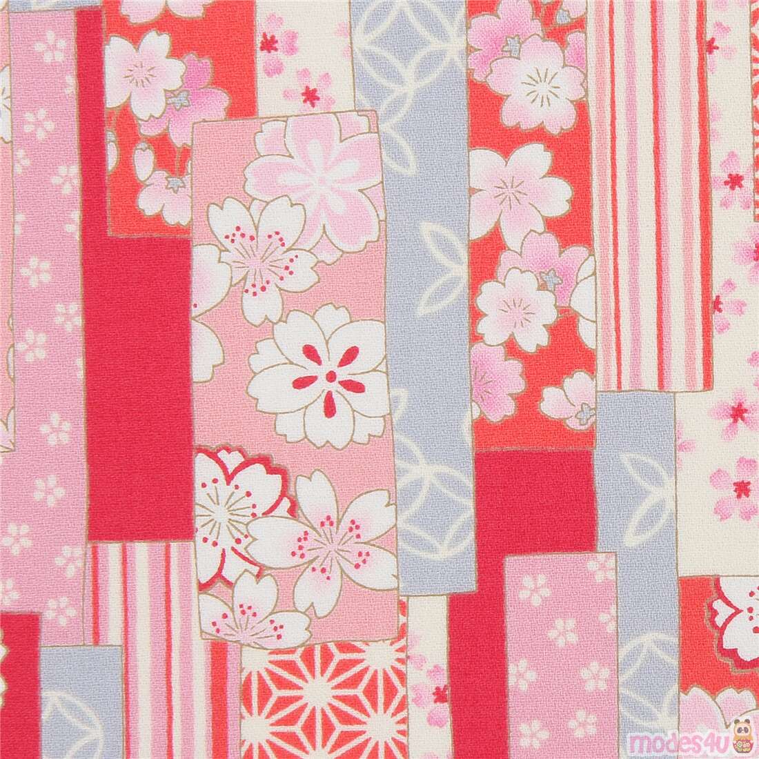 Tela amunzen con recuadros de flores sakura en crema y rosa ...