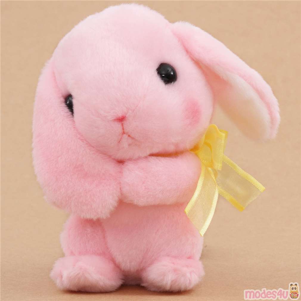 pink bunny rabbit holding ear Poteusa Loppy plush toy from Japan - modeS4u