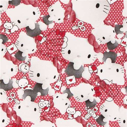 Remnant 30 cm - pink dotted realistic Hello Kitty oxford fabric by ...