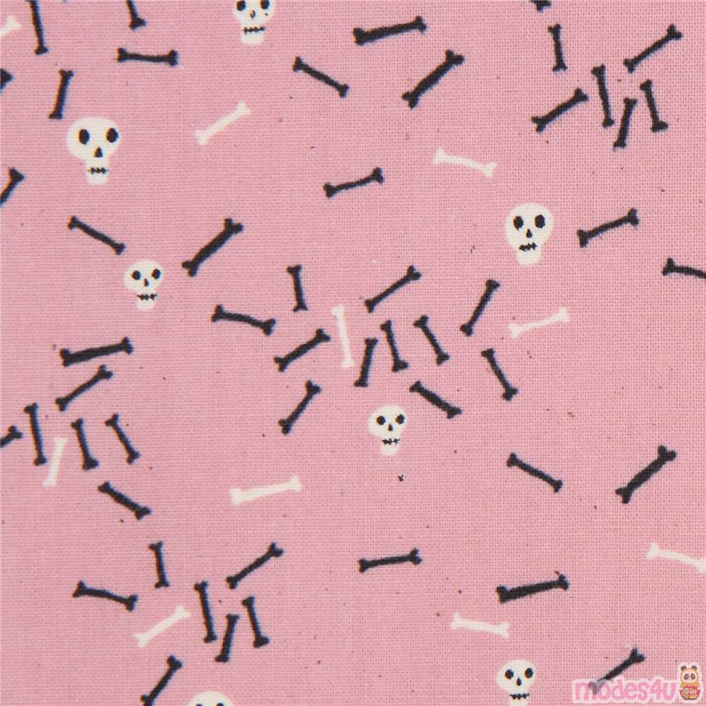 pink fabric with small bone and skull fabric by Cotton and Steel Fabric ...