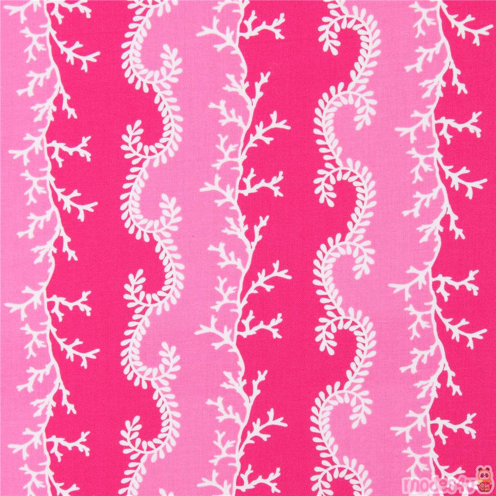 pink magenta stripe Michael Miller fabric leaf Coral Sea Fabric by ...