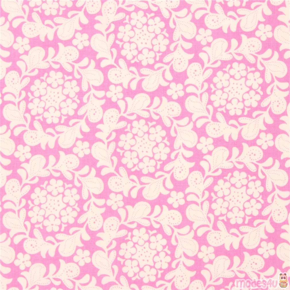 pink off-white fabric flower leaf by Michael Miller Petit Henna Garden ...