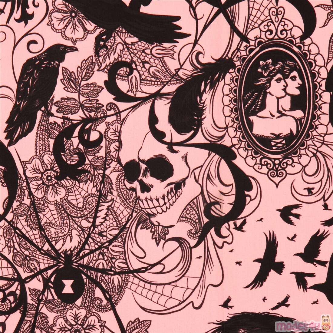 pink raven spider skull fabric by Alexander Henry USA Fabric by ...