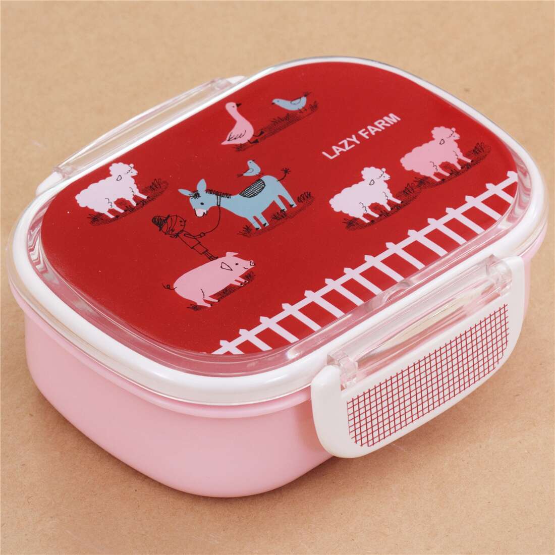 pink-red Shinzi Katoh farm animals Bento Box Lunch Box from Japan - modeS4u