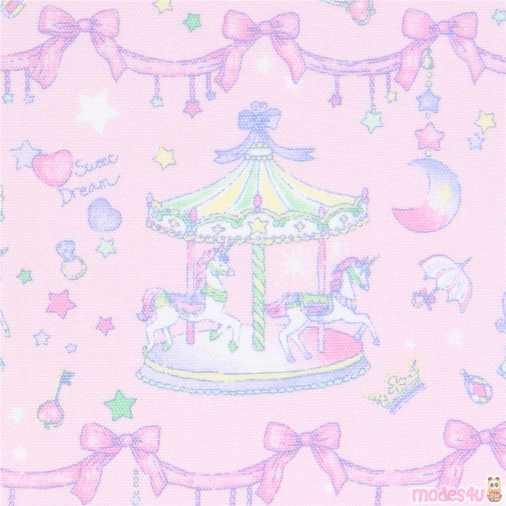 pink with carousel bow oxford fabric from Japan Fabric by Japanese ...
