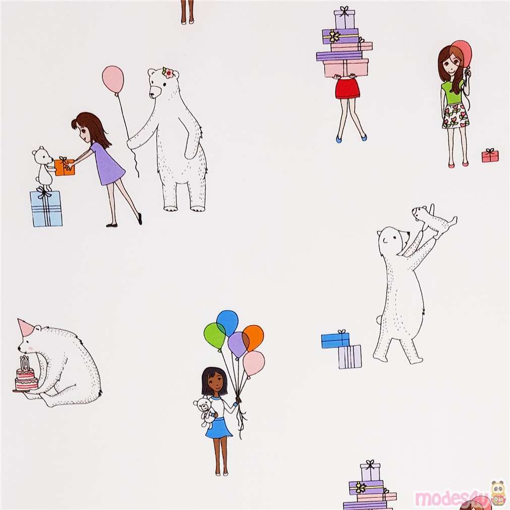 polar bear birthday party fabric with children and gifts by Michael ...