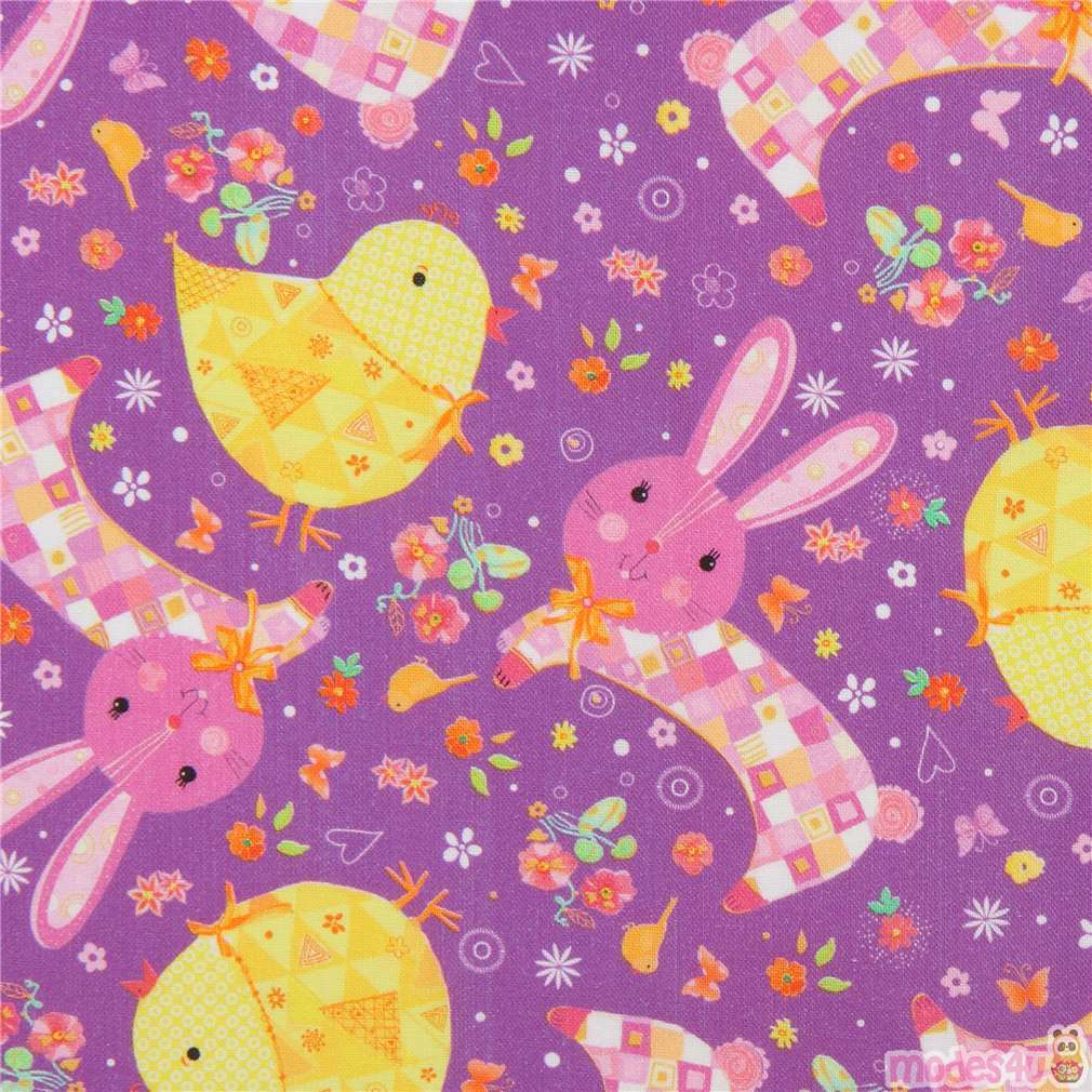 purple Quilting Treasures Easter bunny and chick fabric Fabric by ...