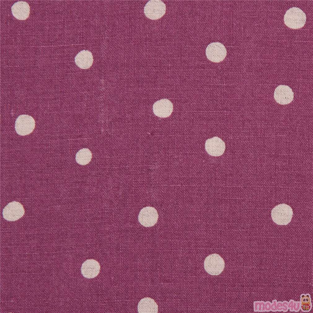 Remnant (35 x 50 cm) - purple linen fabric light grey dot from Japan ...