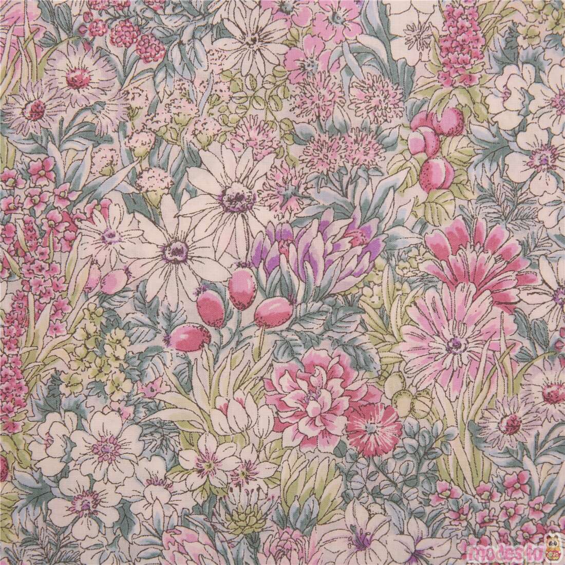 purple tulips pink florals Japanese cotton lawn fabric Fabric by ...