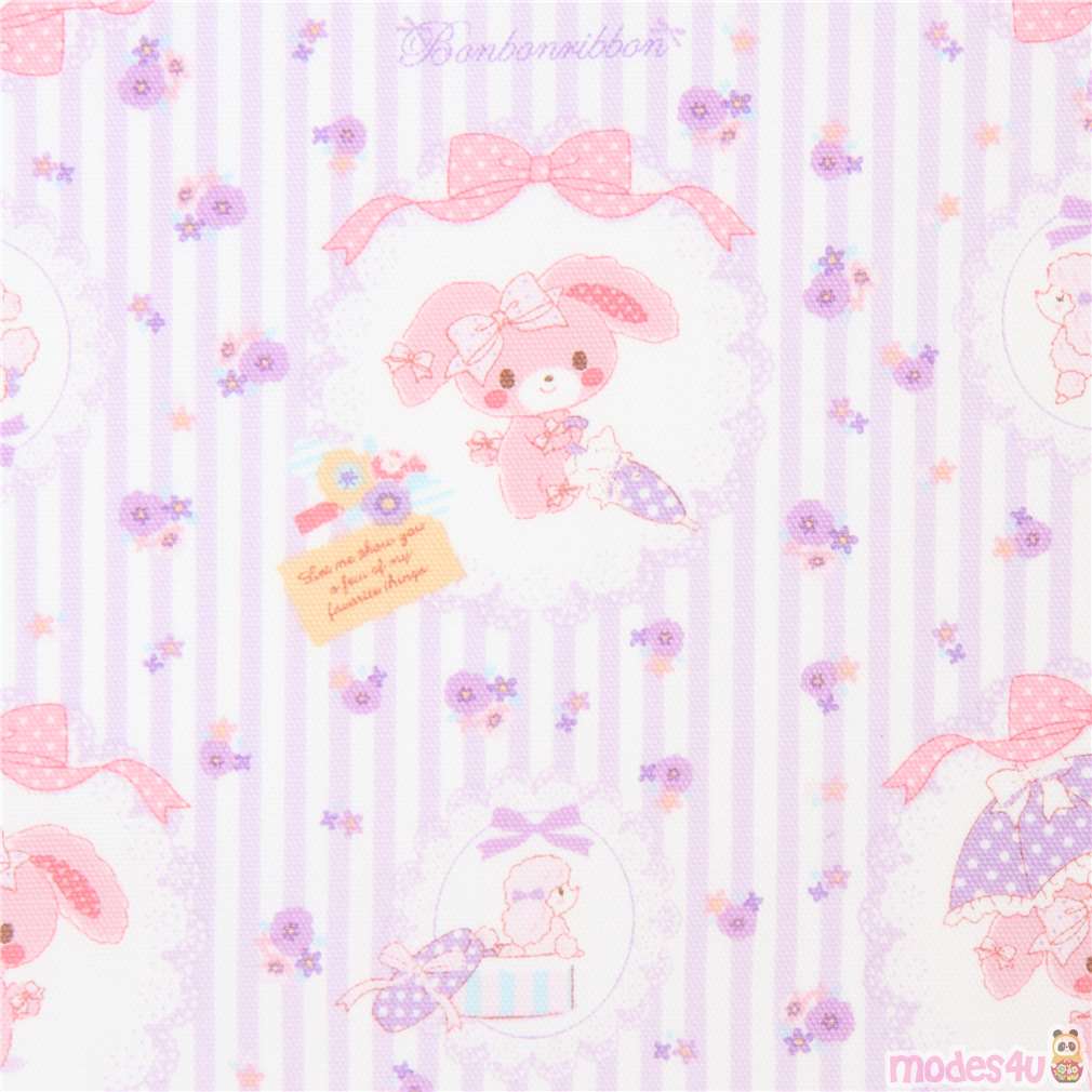 purple white stripe Bonbonribbon small flower oxford fabric Fabric by ...