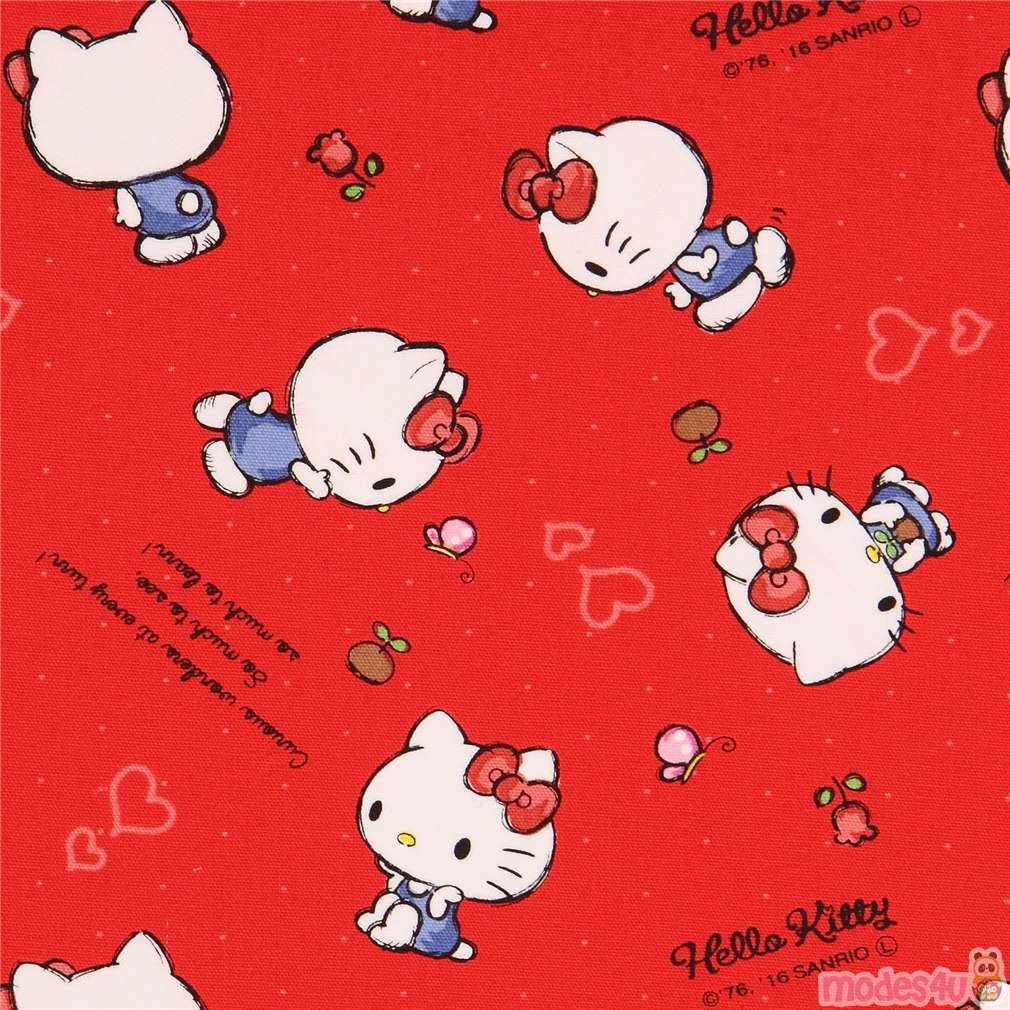 red Hello Kitty small flower butterfly mini dot oxford fabric Fabric by ...