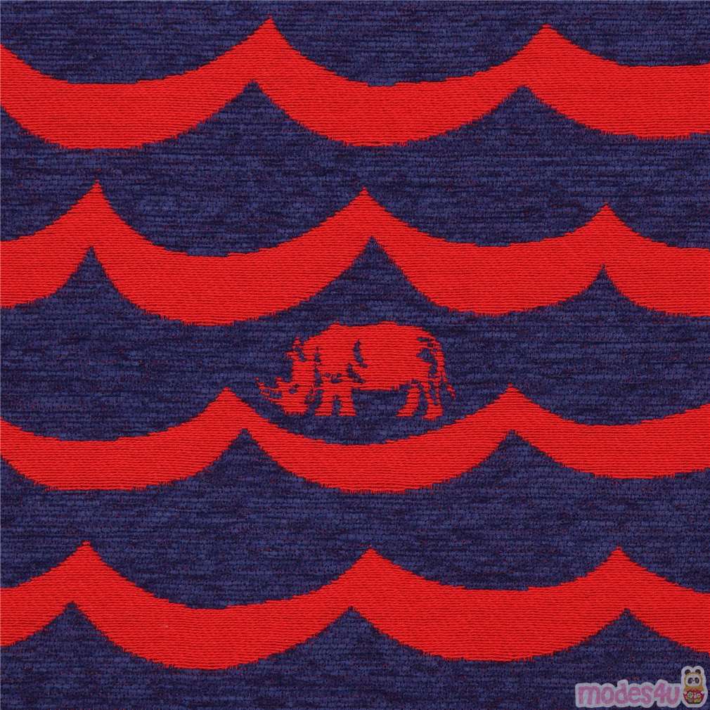 red and dark blue wave pattern rhino animal Jacquard echino fabric ...