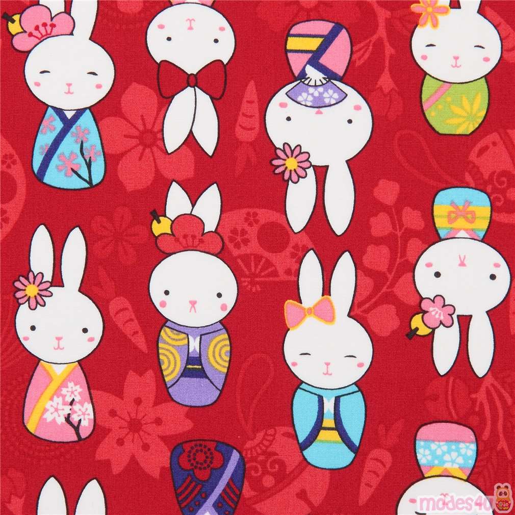 red bunny rabbit fabric by Trans-Pacific Textiles Fabric by Japanese ...