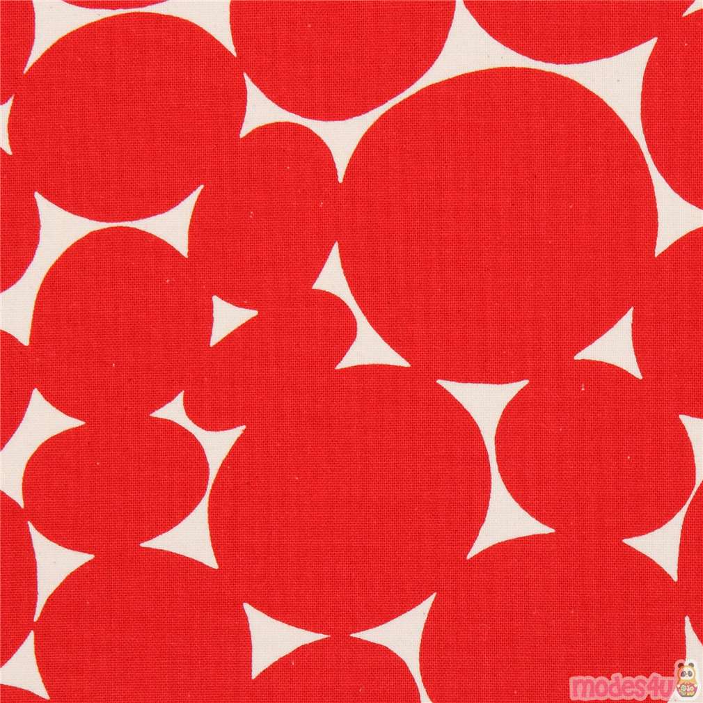 red circle canvas fabric natural color by Kokka Fabric by Kokka - modes4u