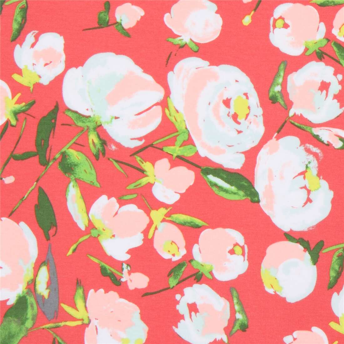 red-orange knit fabric with flower leaf Fabric by Japanese Indie - modes4u