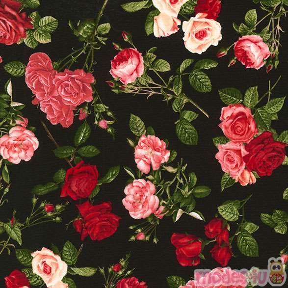 Remnant 39 cm - rose fabric by Timeless Treasures in black - modes4u