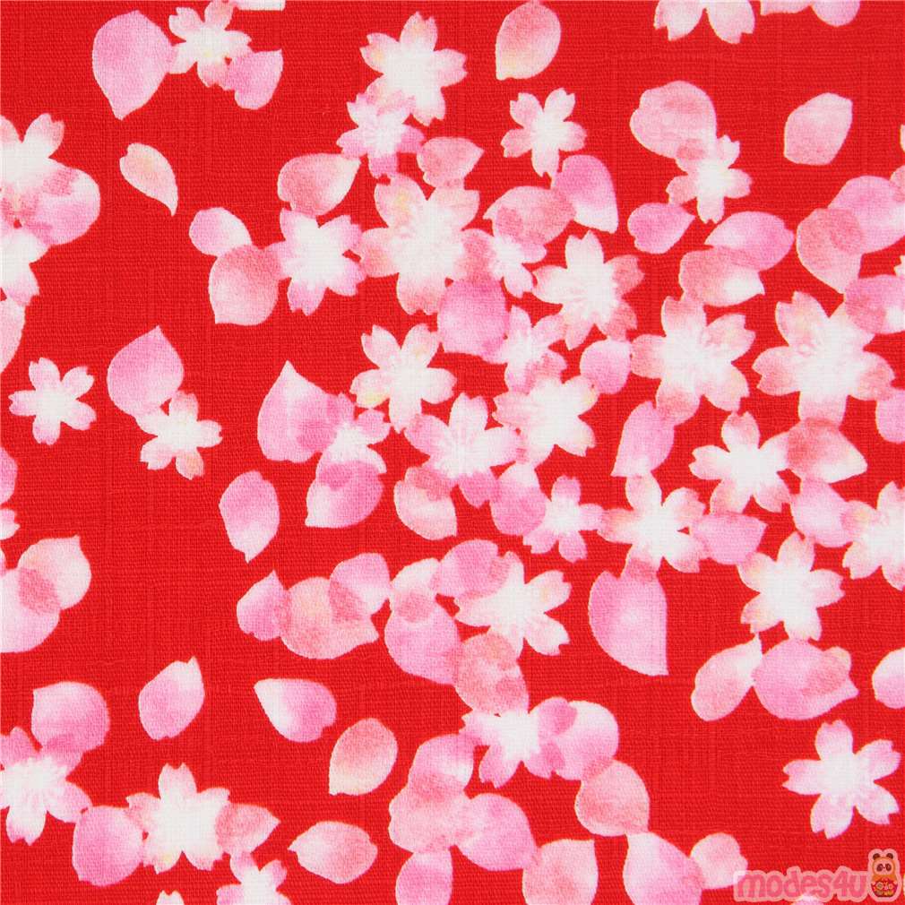 sakura flower Kokka Dobby fabric in red Fabric by Kokka - modes4u