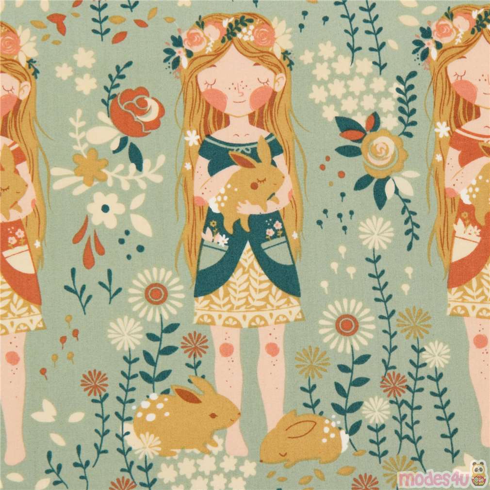 sea green flower girl organic fabric birch Fort Firefly Fabric by Birch ...