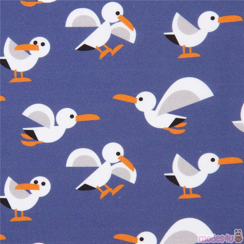 seagull bird animal by Copenhagen Print Factory dark blue-purple fabric ...