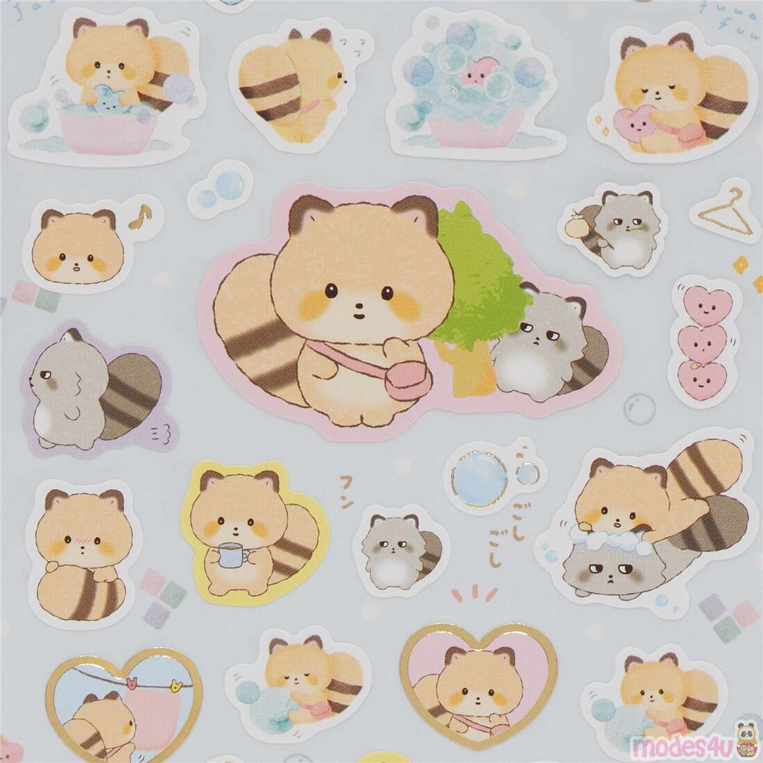 shiny metallic gold stickers by San-X with Kokoro Araiguma and Ashi ...