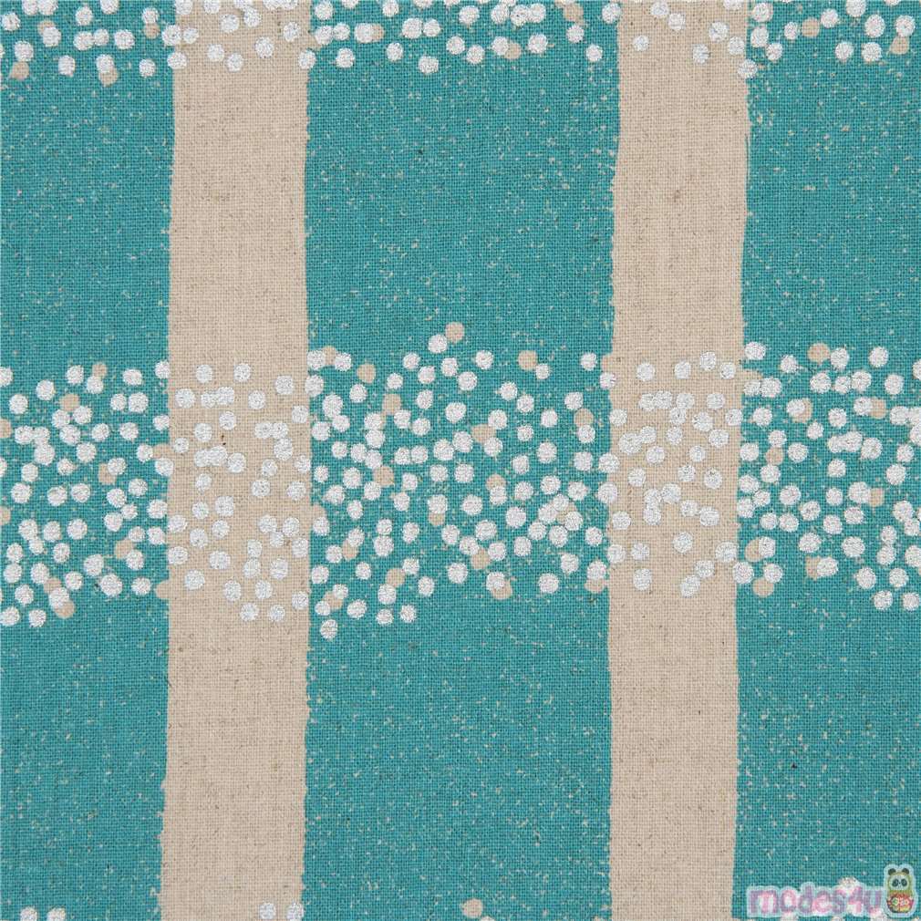 silver metallic and turquoise stripe laminate echino canvas fabric with ...